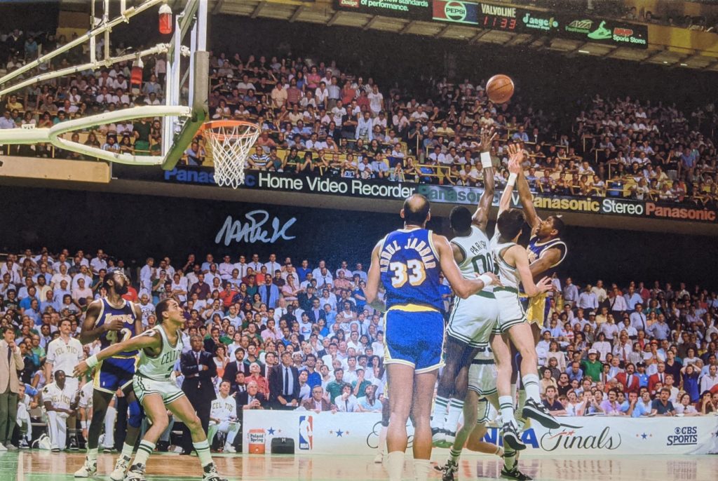 Magic Johnson Autographed "Baby Sky Hook" Canvas - Art of the Game